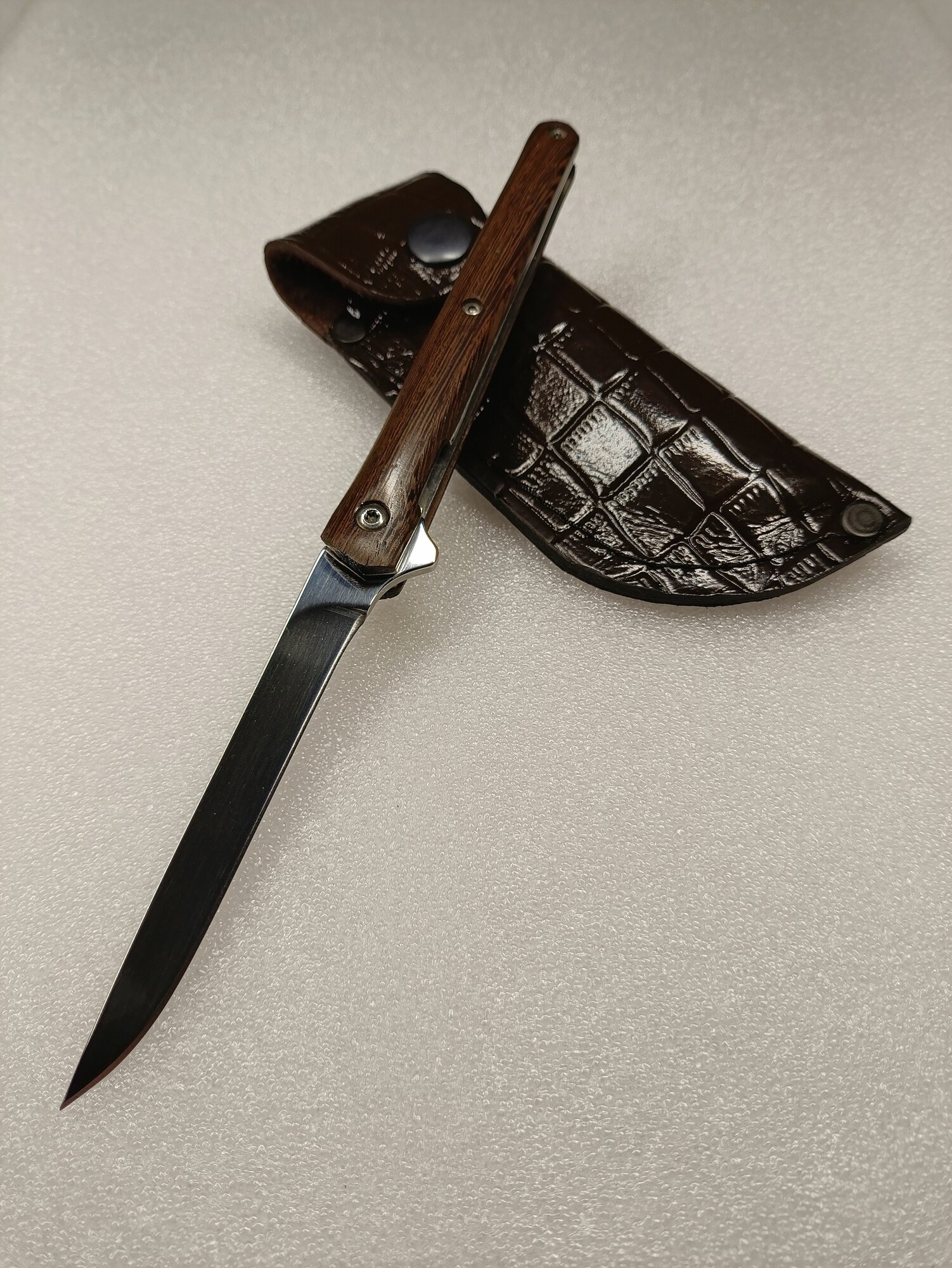 Нож складной флиппер Higonokami сталь 65x13 длина 21см ручная работа ножны натуральная кожа в комплекте