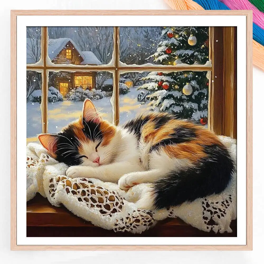 Набор для вышивания крестиком, "Кот в зимней сказке", 25*25 см
