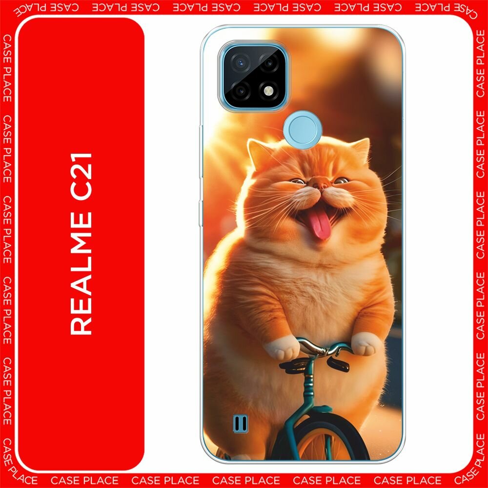 Силиконовый чехол на Realme C21 / Реалми С21 с принтом "Кот на велике"