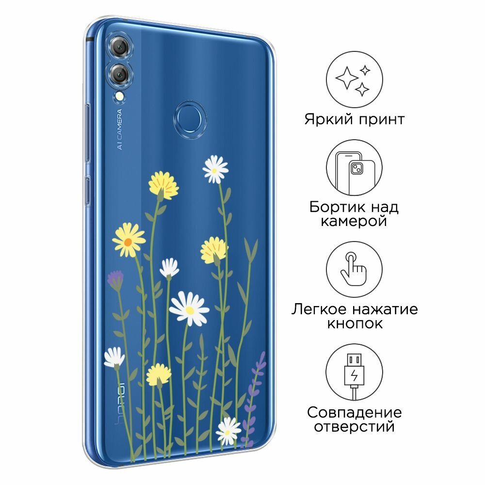 Чехол на Honor 8X / Хонор 8Х с принтом "Пучок полевых цветов", прозрачный — фото 1