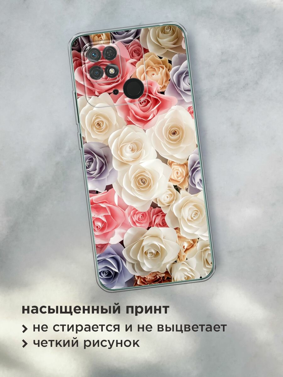 Чехол на Xiaomi Redmi 10C / Сяоми Редми 10C с принтом "Пастельные розы" — фото 1
