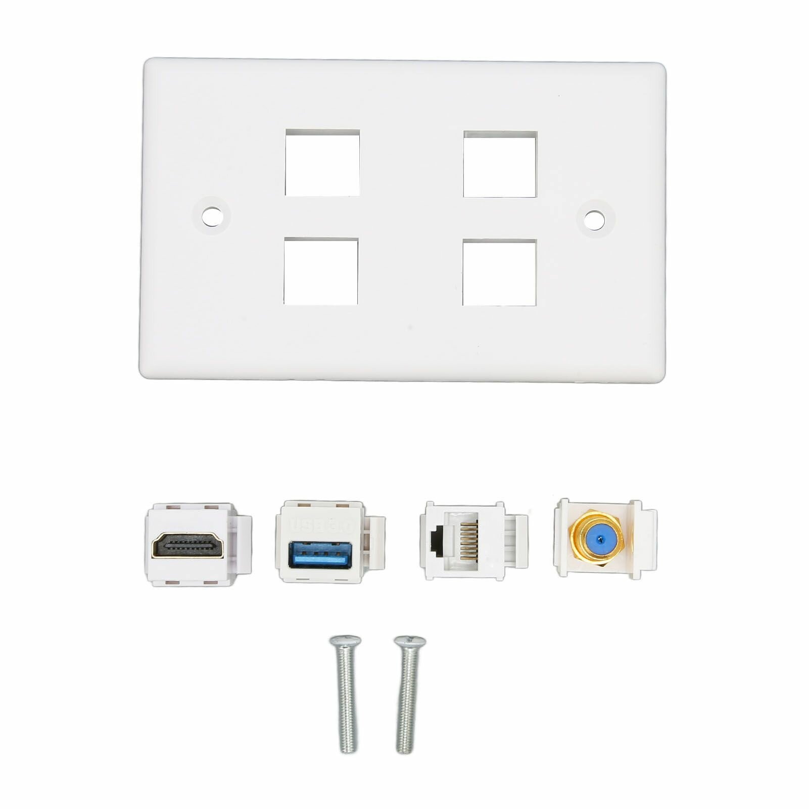 4-портовая настенная панель: HDMI, F-Type, USB 3.0, Cat6