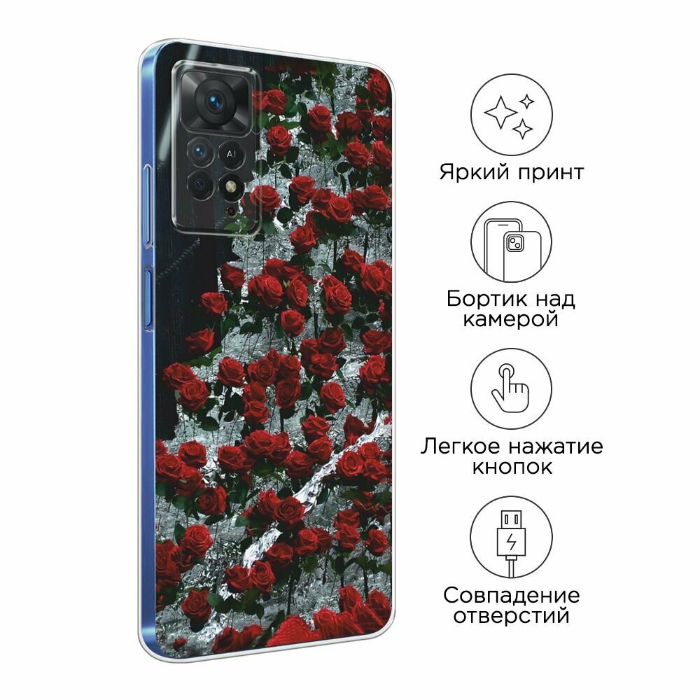 Чехол на Xiaomi Redmi Note 11E Pro / Сяоми Редми Нот 11E Pro Про с принтом Цветущие алые розы — фото 1