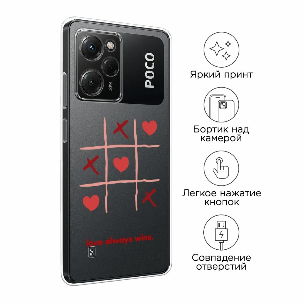 Чехол на Xiaomi Poco X5 Pro 5G / Сяоми Поко X5 Про 5G с принтом "love always wins - 14 февраля", прозрачный — фото 1