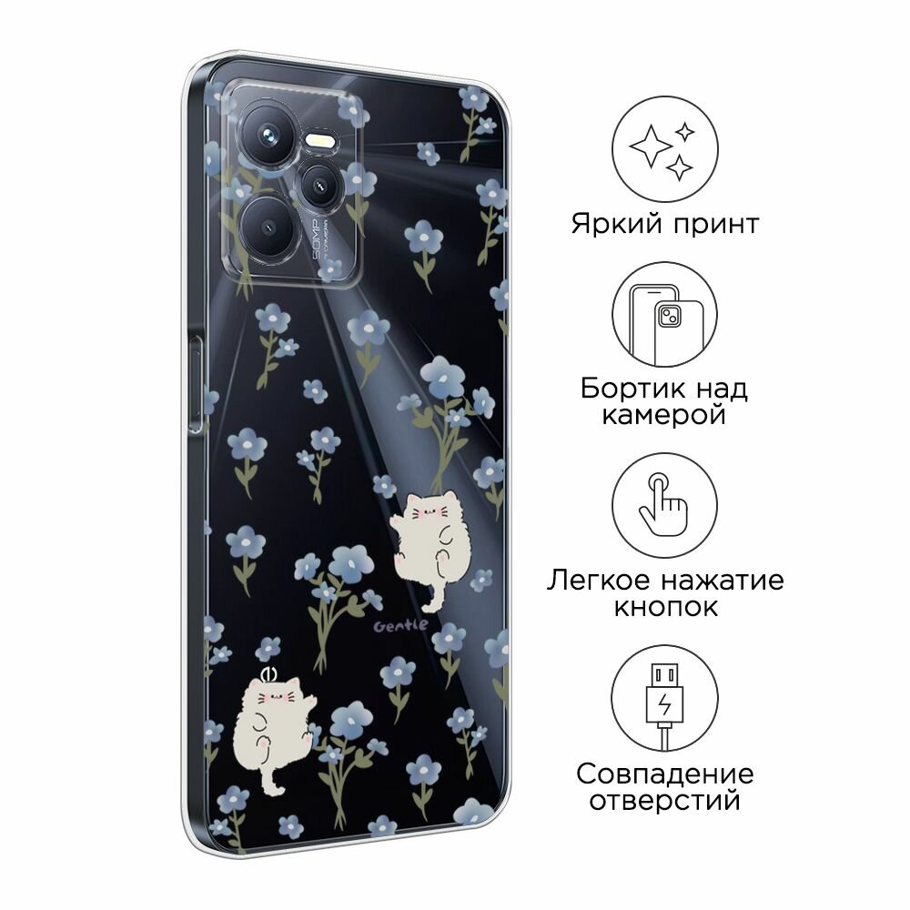 Чехол на Realme C35 / Реалми C35 с принтом "Gentle cats", прозрачный — фото 1