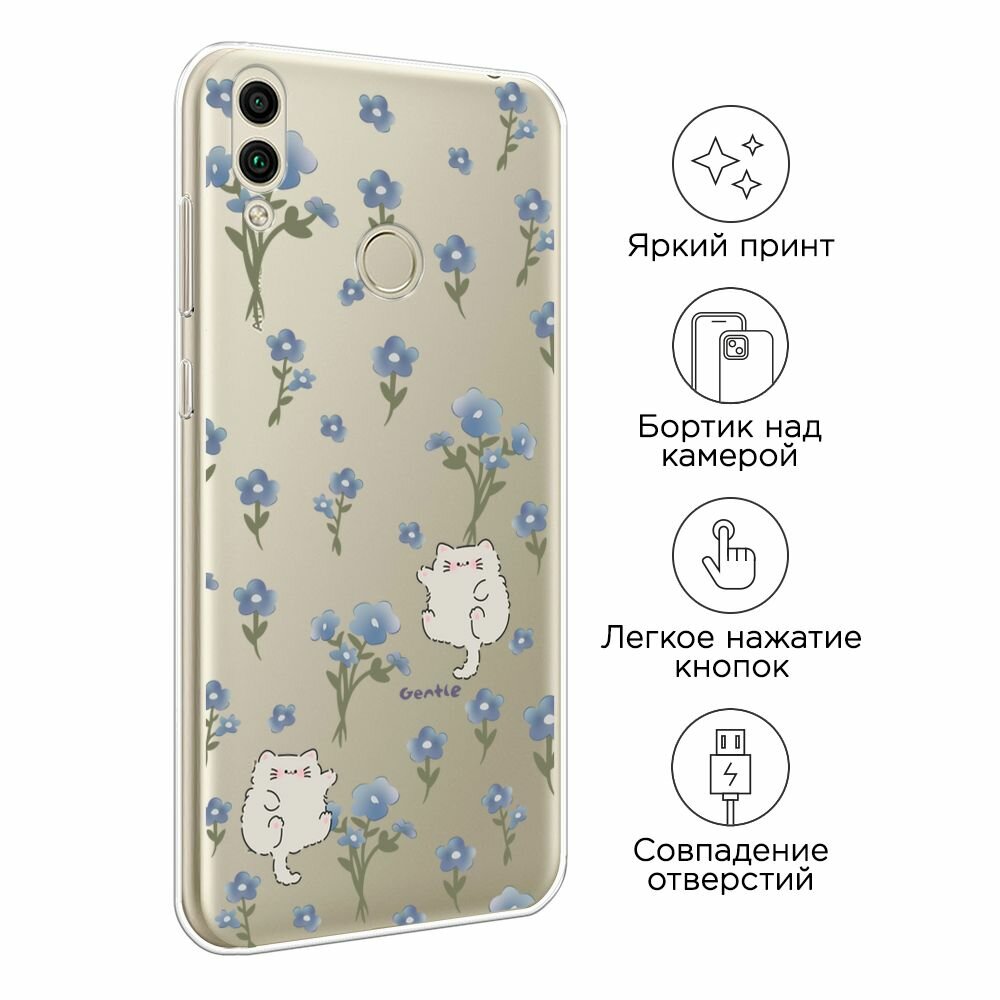 Чехол на Honor 8C / Хонор 8С с принтом "Gentle cats", прозрачный — фото 1