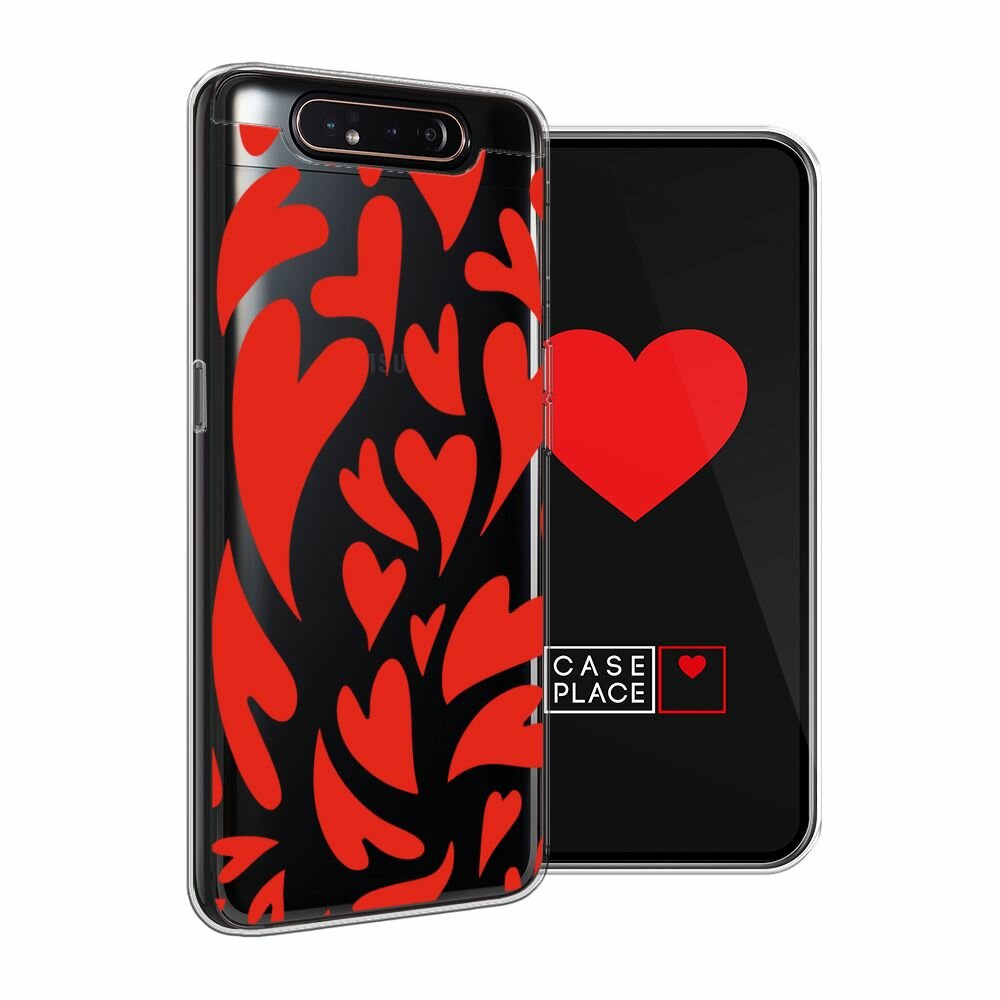Чехол на Samsung Galaxy A80 / Самсунг Гэлакси A80 с принтом "Crazy hearts 2 - 14 февраля", прозрачный — фото 1