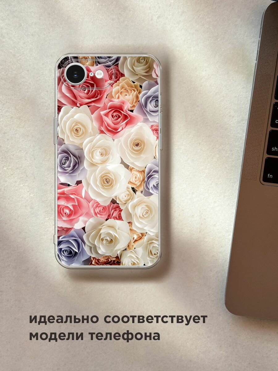 Чехол на Apple iPhone 16e/17e / Айфон 16е/17e с принтом "Пастельные розы" — фото 1