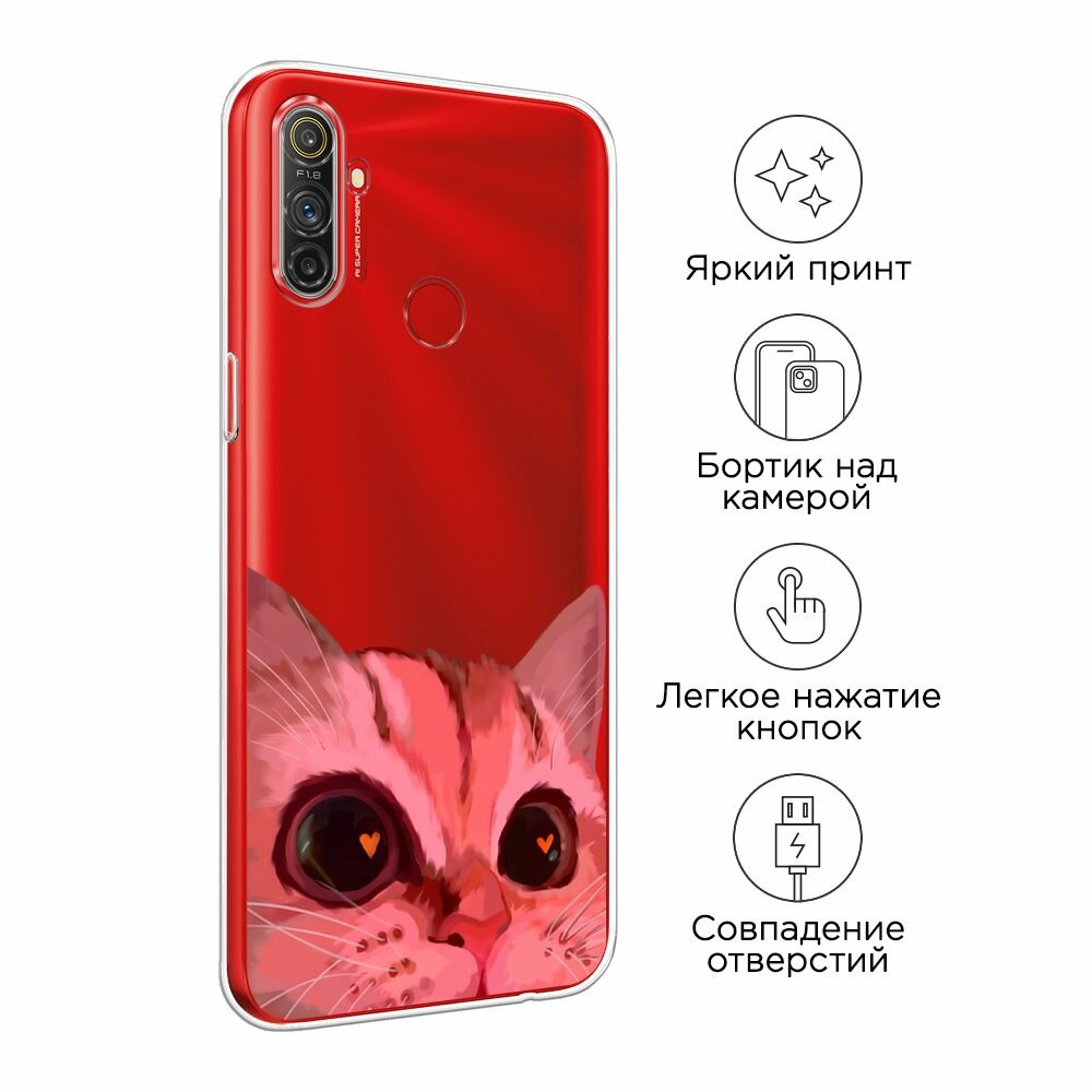 Чехол на Realme C3 / Реалми C3 с принтом "Affectionate cat - 8 марта", прозрачный — фото 1