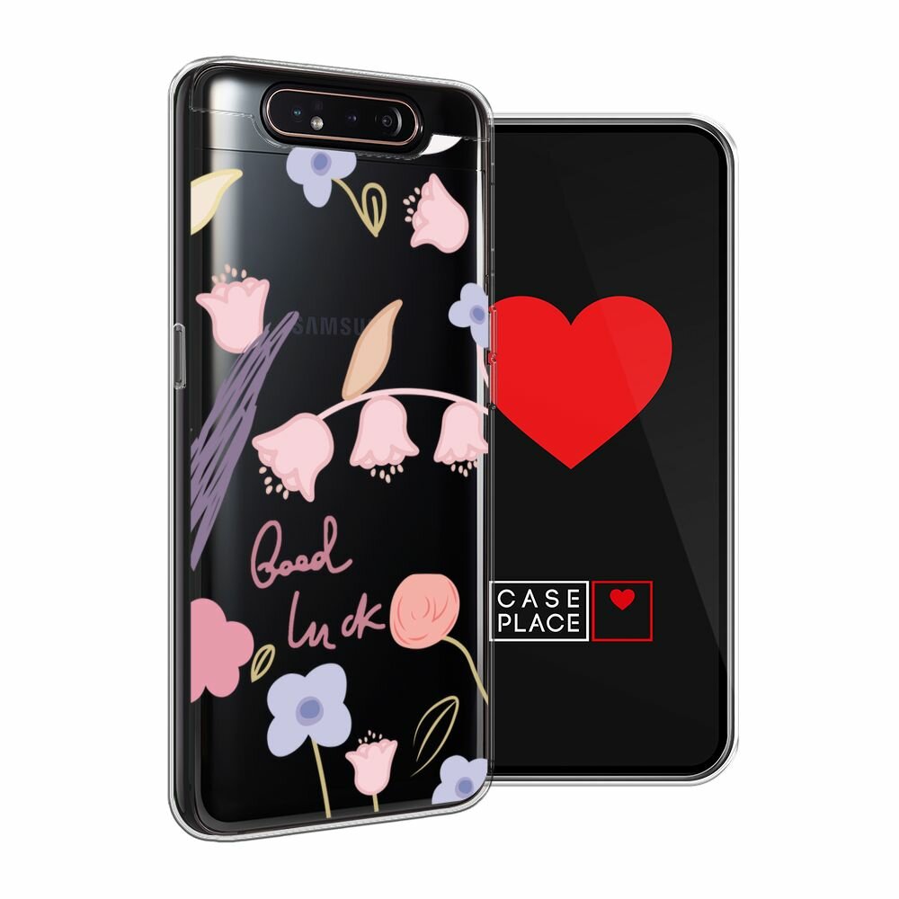 Чехол на Samsung Galaxy A80 / Самсунг Гэлакси A80 с принтом "Lucky flowers", прозрачный — фото 1