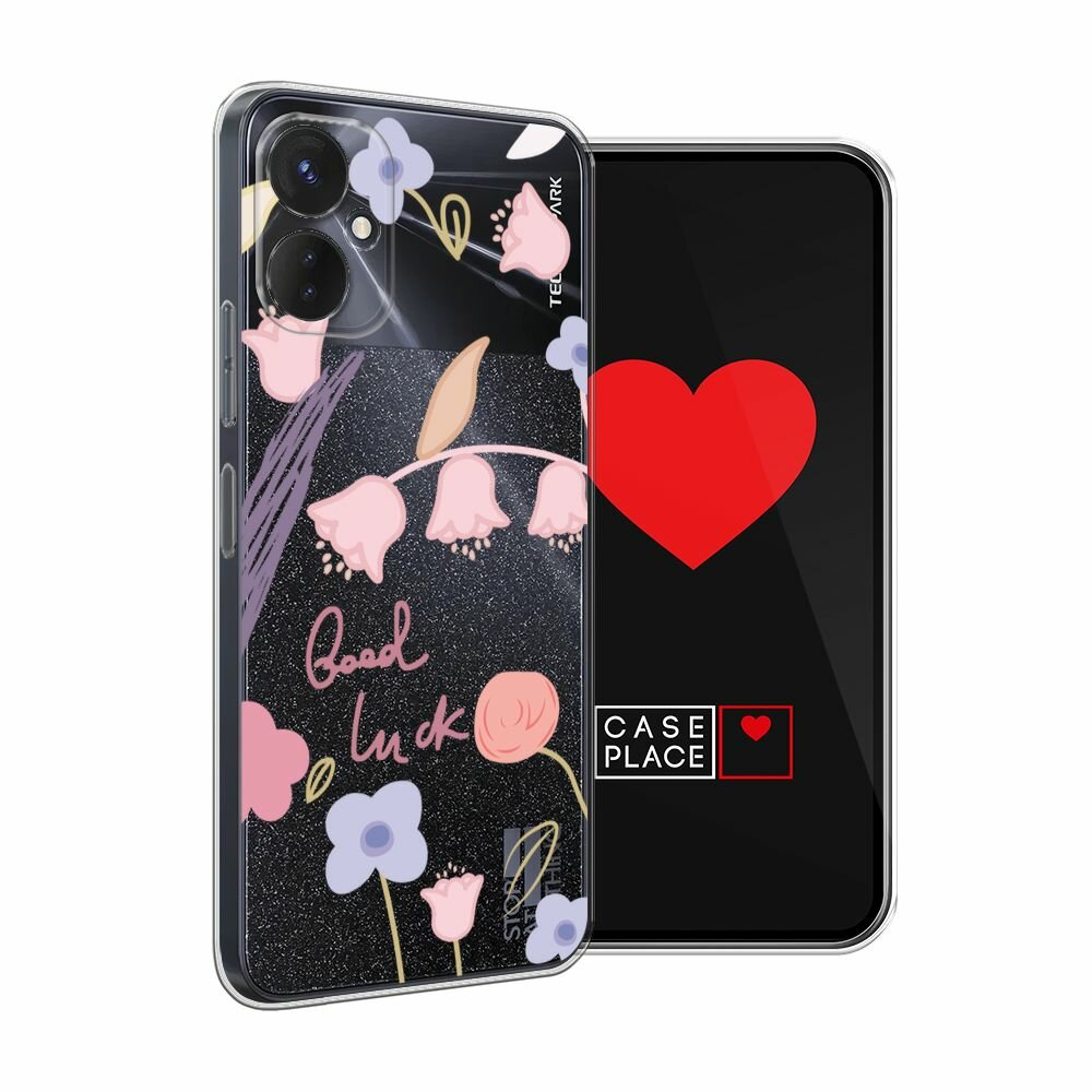 Чехол на Tecno Spark 9 Pro / Техно Спарк 9 Про с принтом "Lucky flowers", прозрачный — фото 1