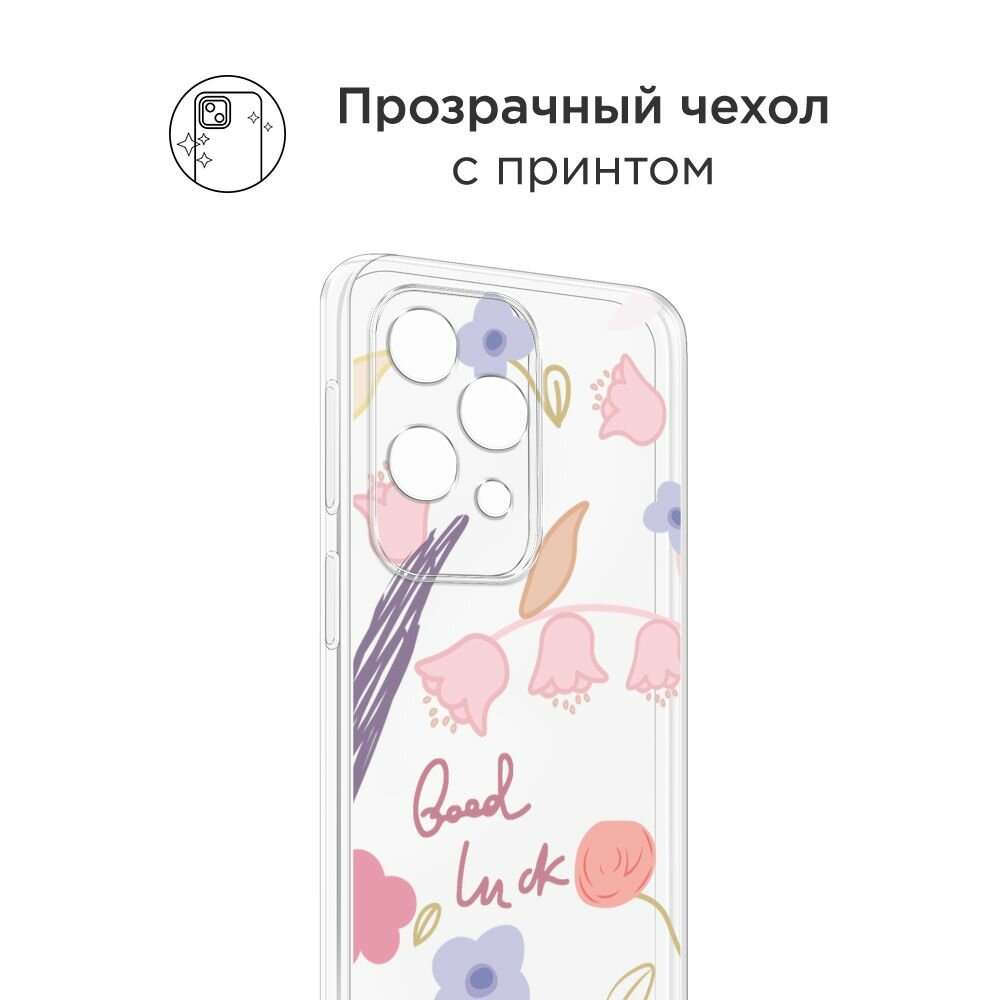 Чехол на Oppo Reno 13 / Оппо Рено 13 с принтом "Lucky flowers", прозрачный — фото 1