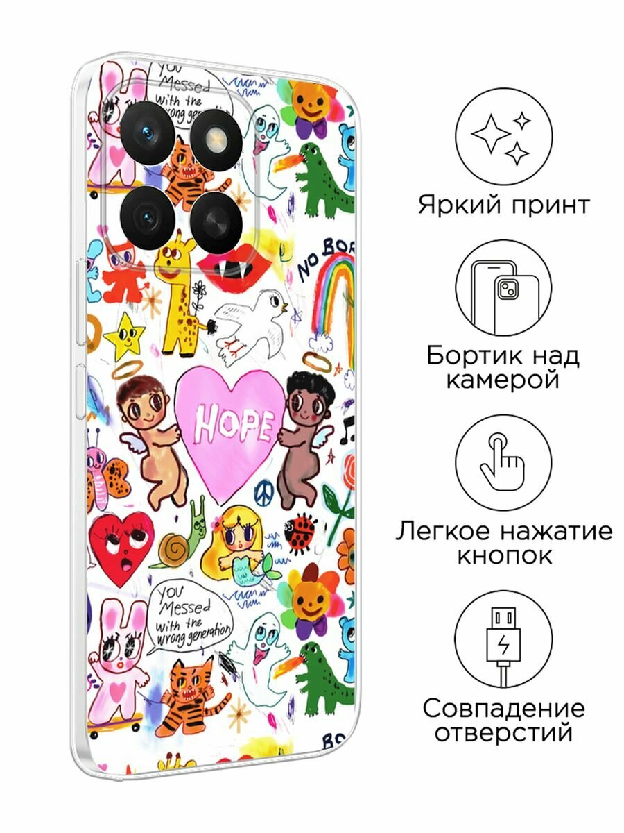 Силиконовый чехол на Honor X8c / Хонор X8c с принтом "Милые рисунки" — фото 1