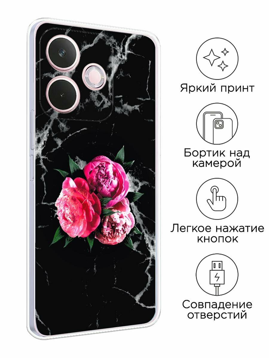 Чехол на Oppo A5 Pro / Оппо А5 Про с принтом "Букет на черном мраморе" — фото 1