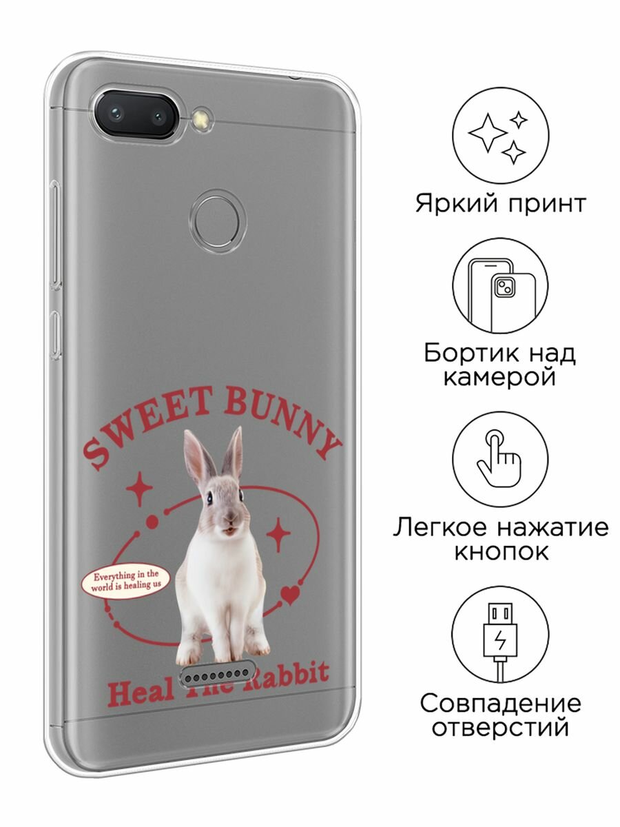 Чехол на Xiaomi Redmi 6 / Сяоми Редми 6 с принтом "Heal the rabbit", прозрачный — фото 1