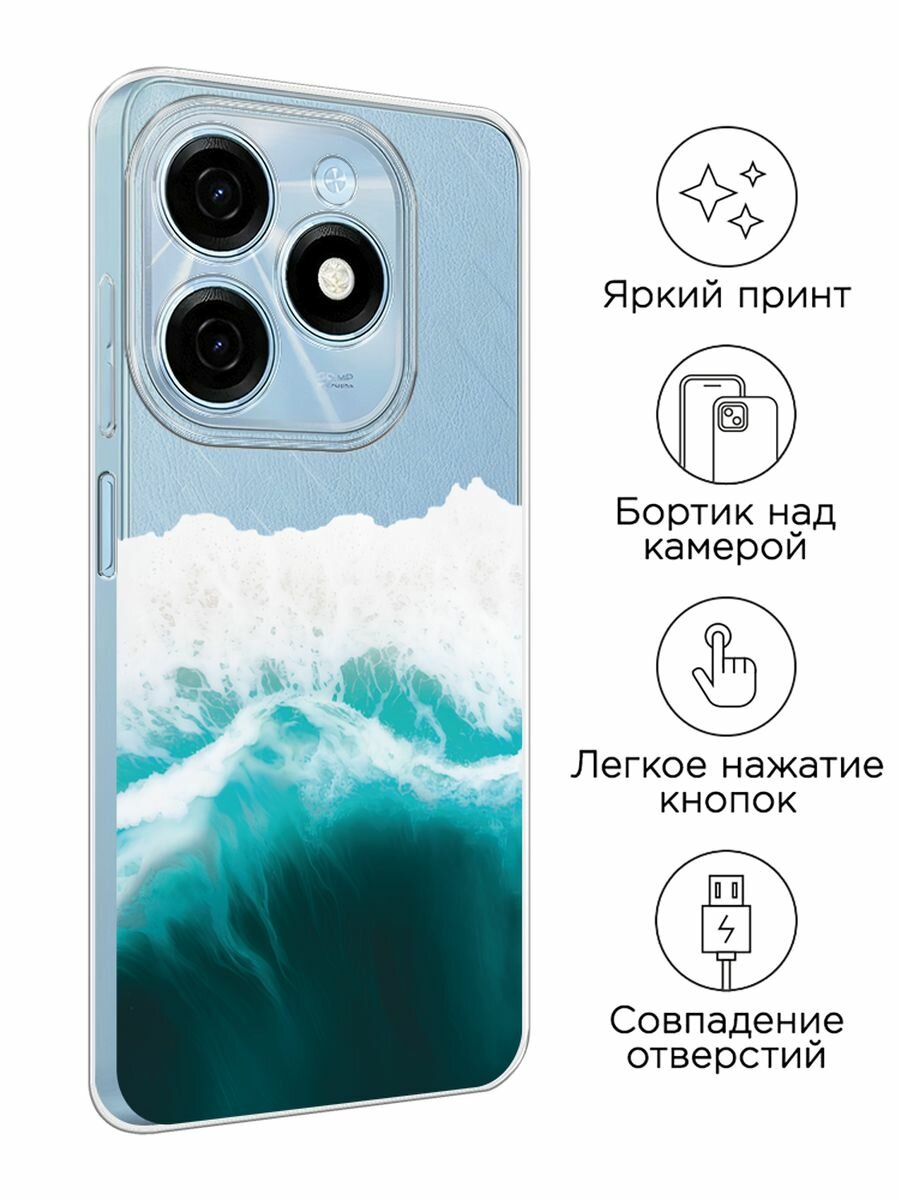 Чехол на Tecno Spark 20 / Текно Спарк 20 с принтом "Большая волна", прозрачный — фото 1