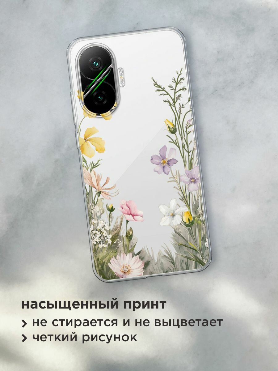 Чехол на Poco F7 / Поко F7 с принтом "Летний винтаж 2", прозрачный — фото 1