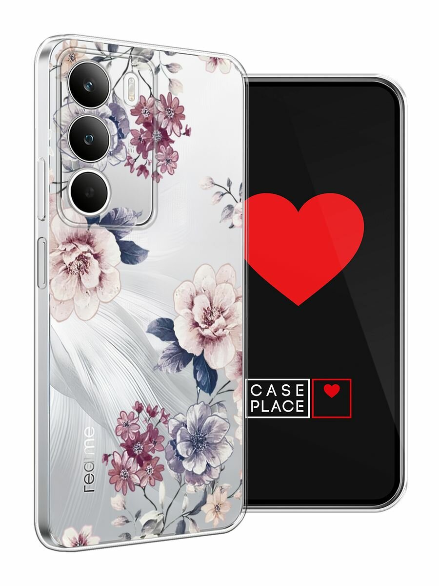 Чехол на Realme C71/P3 Lite 4G / Реалми С71/P3 Лайт 4G с принтом "Нежные винтажные цветы", прозрачный — фото 1