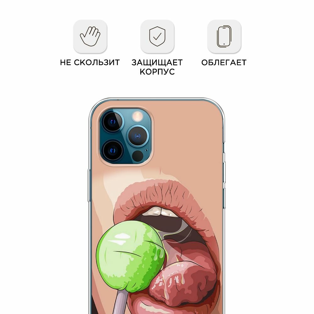 Чехол на Apple iPhone 12/12 Pro / Айфон 12/12 Про с принтом губы и чупа-чупс — фото 1