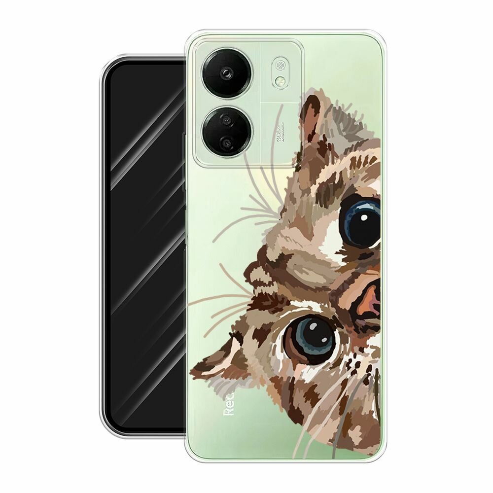 Чехол на Xiaomi Redmi 13C/Poco C65 / Сяоми Редми 13C/Поко С65 с принтом "Любопытный кот", прозрачный — фото 1
