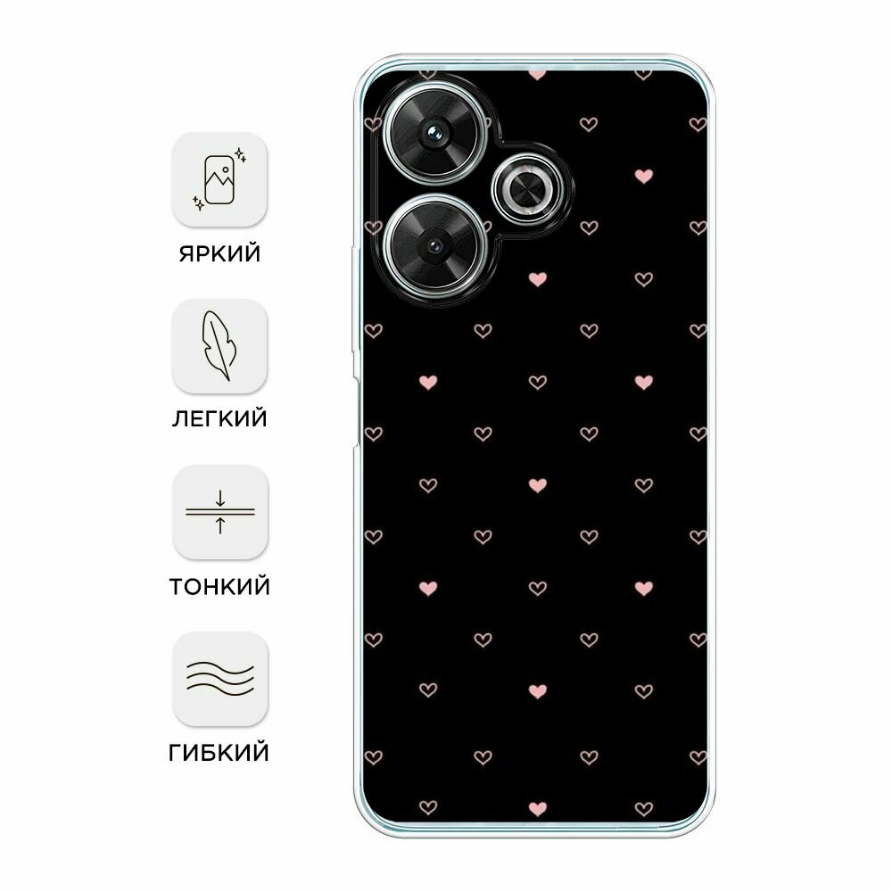 Чехол на Xiaomi Redmi Note 13R/Redmi 13/Poco M6 4G/M6 Plus / Сяоми Редми Ноут 13R с принтом "Черный фон и сердечки" — фото 1