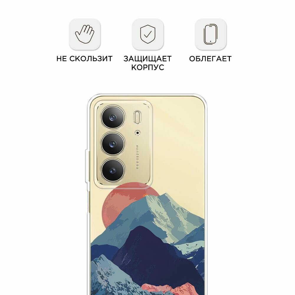 Чехол на Realme C75 4G / Реалми C75 4G с принтом "Закат в снежных горах", прозрачный — фото 1