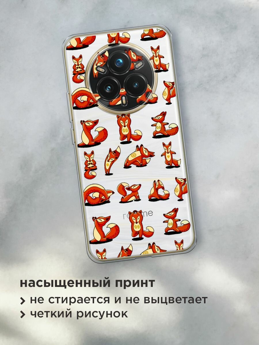 Чехол на Realme 14 Pro+ / Реалми 14 Про+ с принтом "Йога для лисы", прозрачный — фото 1