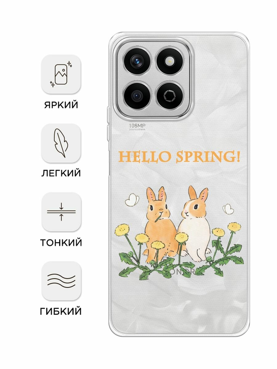 Чехол на Honor X7c / Хонор X7c с принтом "Весенние кролики", прозрачный — фото 1