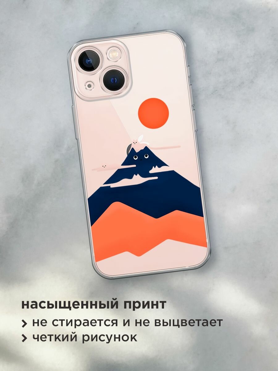 Чехол на Apple iPhone 13 mini / Айфон 13 мини с принтом "Кот-гора", прозрачный — фото 1