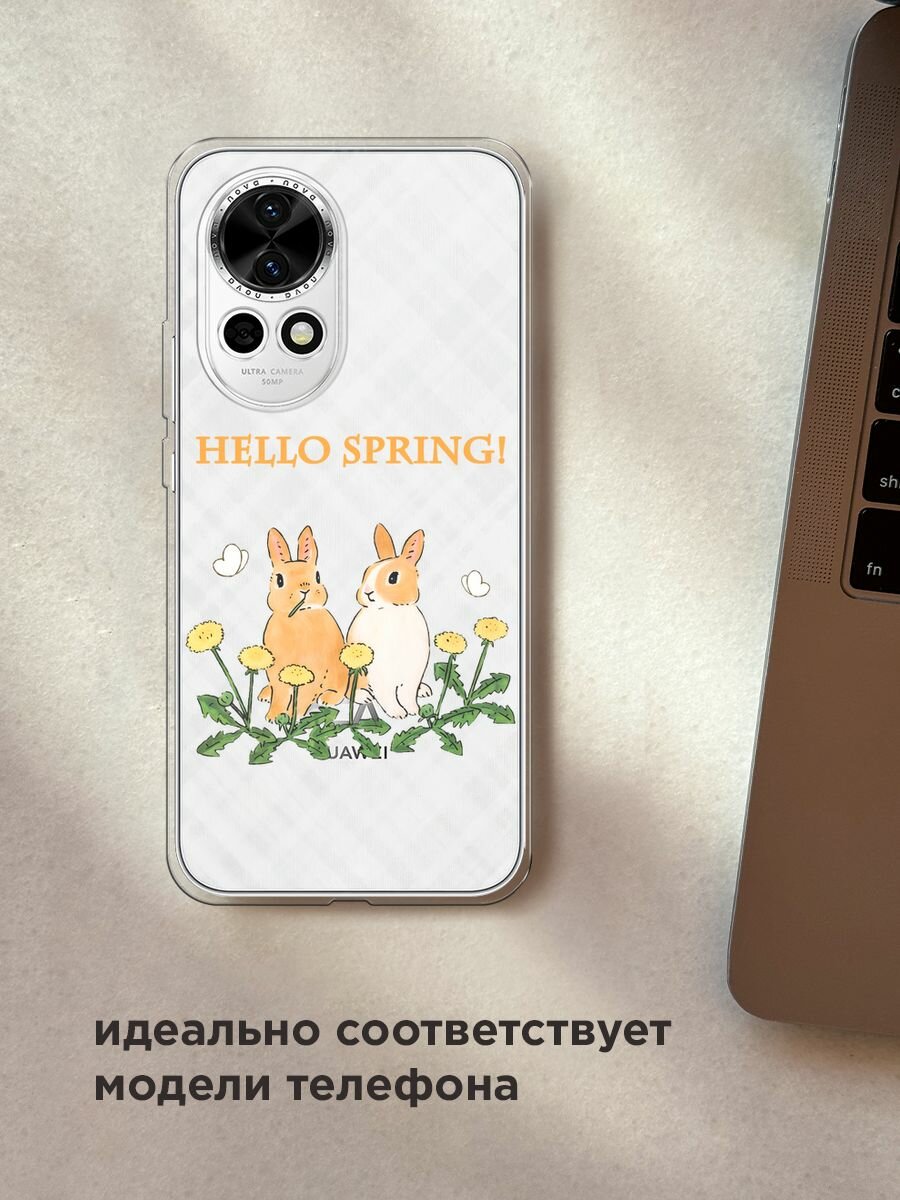 Чехол на Huawei Nova 12/Nova13 / Хуавей Нова 12/Нова 13 с принтом "Весенние кролики", прозрачный — фото 1