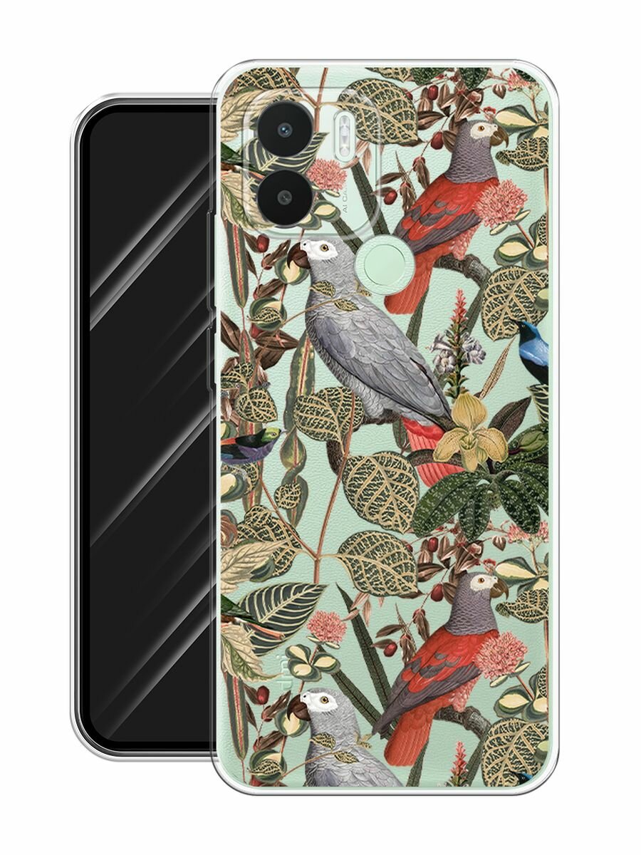 Чехол на Xiaomi Redmi A1+/Redmi A2+/Poco C51/C50 / Редми A1+ с принтом "Tropical pattern", прозрачный — фото 1