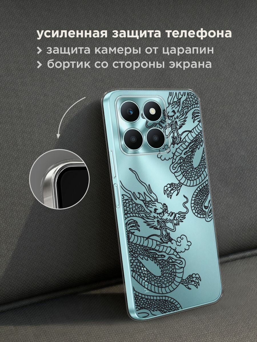 Чехол на Honor X6A / Хонор X6A с принтом "Два китайских дракона", прозрачный — фото 1