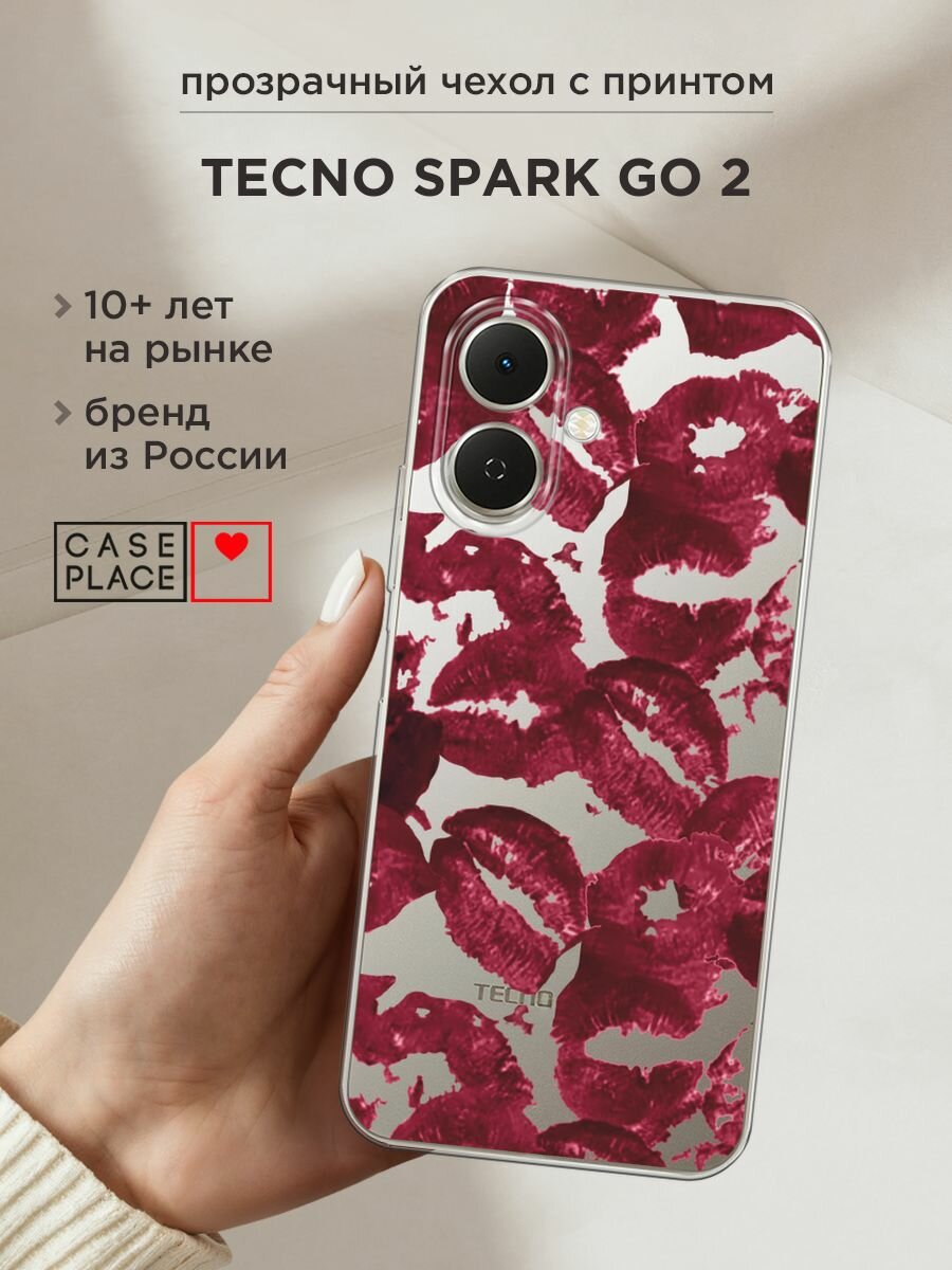 Чехол на Tecno Spark Go 2 / Текно Спарк Го 2 с принтом "Помада паттерн 2", прозрачный