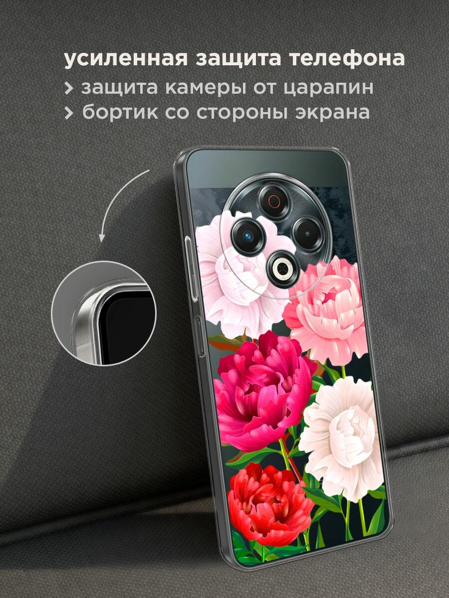 Чехол на Tecno Spark 30 / Текно Спарк 30 с принтом "Большие пионы", прозрачный — фото 1