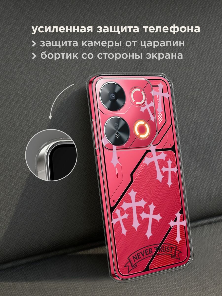 Чехол на Itel P65 / Ител P65 с принтом "Розовые кресты", прозрачный — фото 1