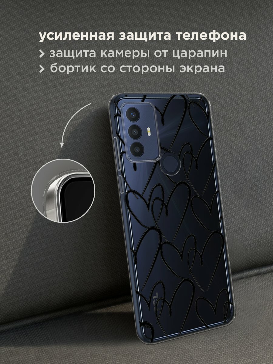 Чехол на TCL 30E/30 SE/305/306 / ТСЛ 30E с принтом "Hearts doodle black 1" — фото 1