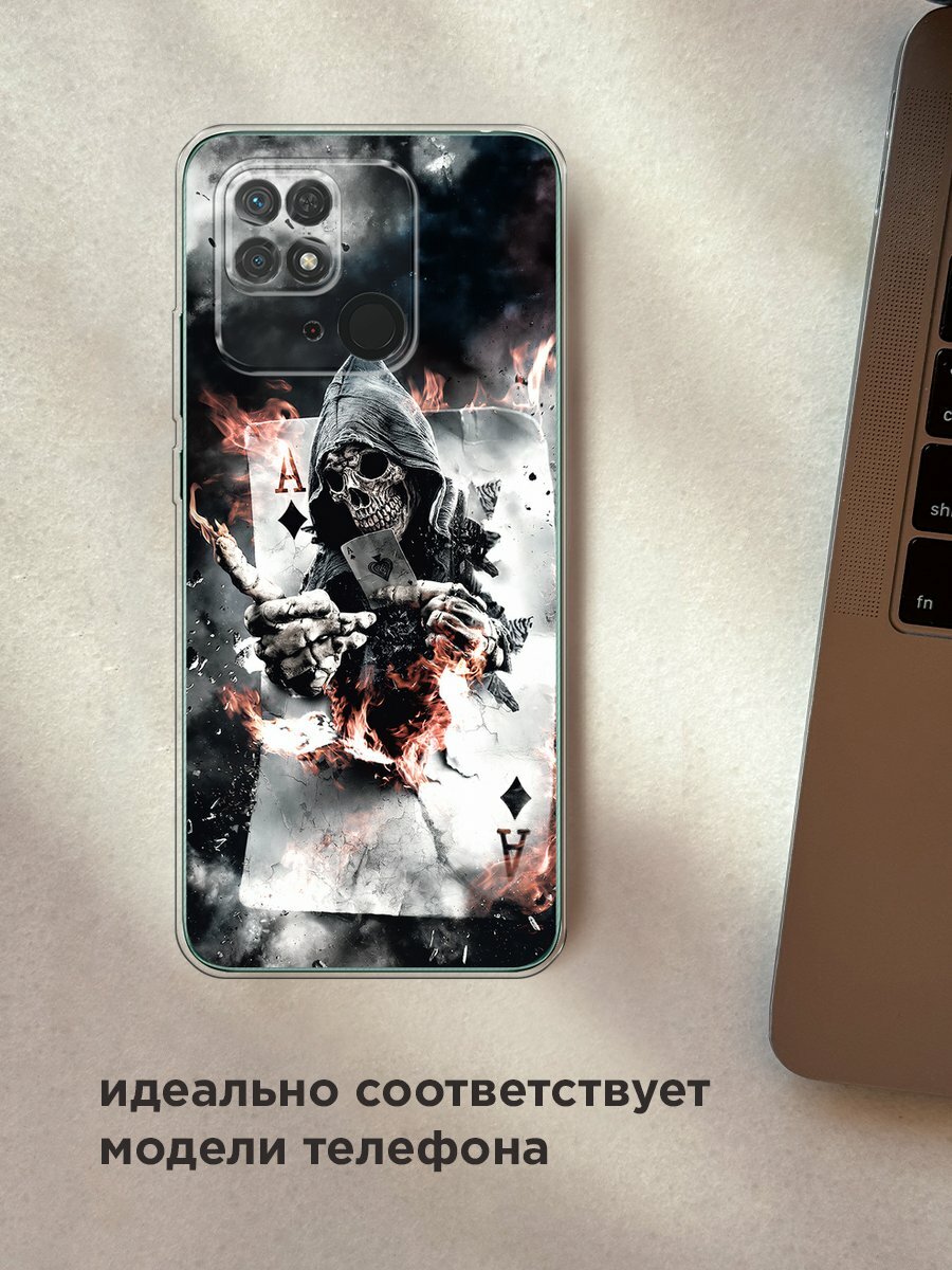 Чехол на Xiaomi Redmi 10C / Сяоми Редми 10C с принтом "Карты черепа в капюшоне" — фото 1