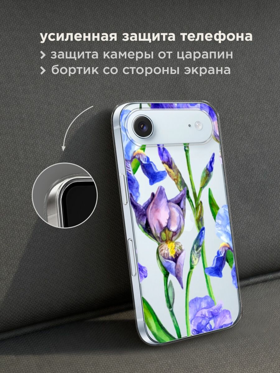 Чехол на Apple iPhone Air / Айфон Айр с принтом "Синие ирисы", прозрачный — фото 1