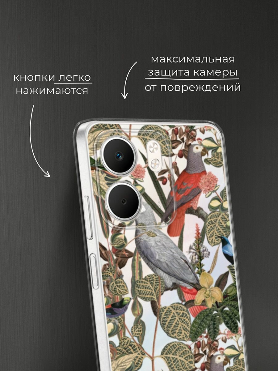 Чехол на Oppo A5x / Оппо А5x с принтом "Tropical pattern", прозрачный — фото 1