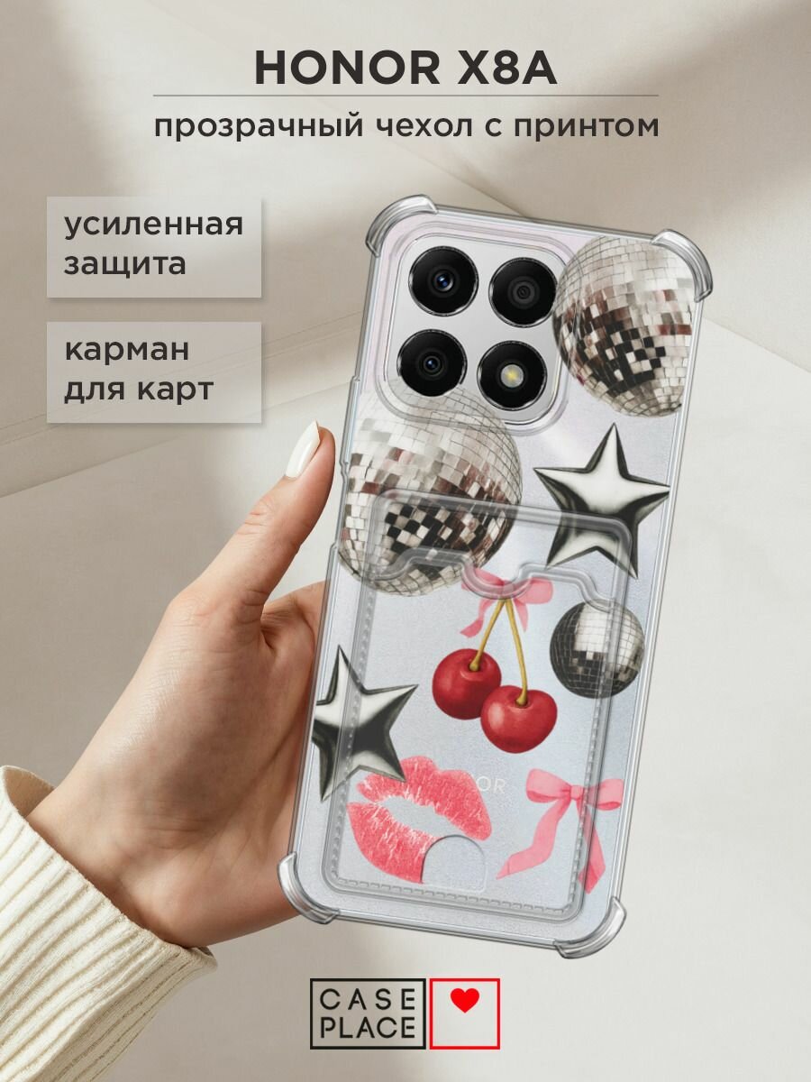 Чехол на Honor X8A (Хонор X8A) с картой и принтом "Стильная подборка"