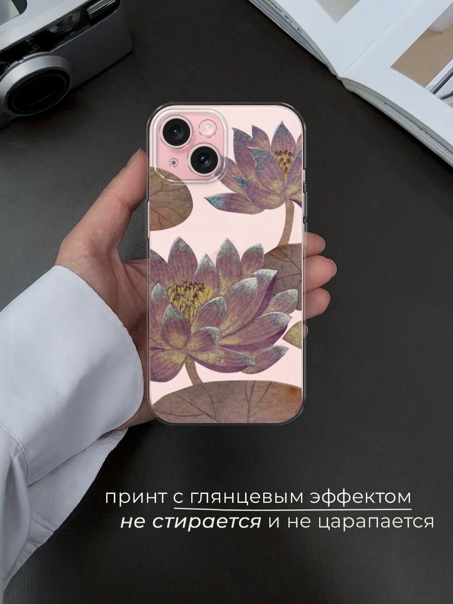 Чехол на Apple iPhone 15 / Айфон 15 с принтом "Темные лотосы" — фото 1