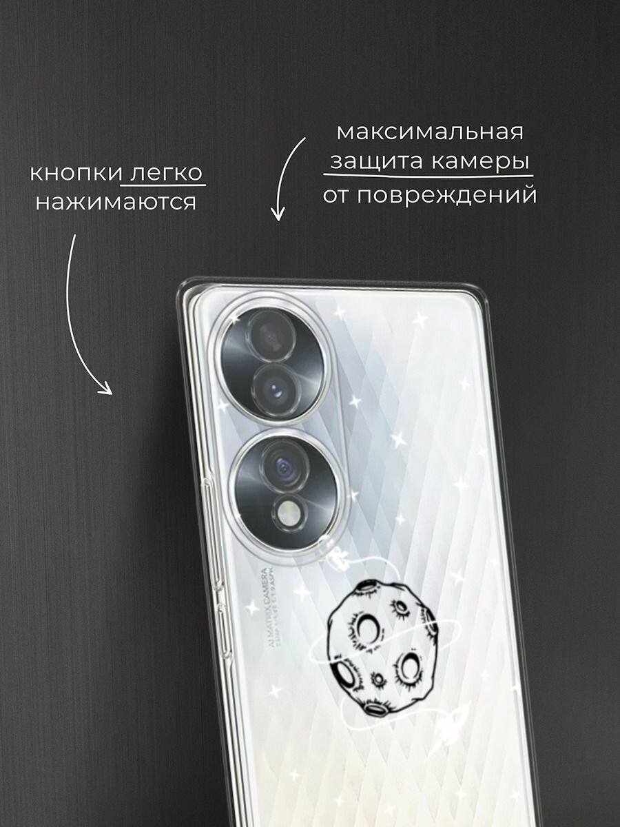 Чехол на Honor 70 / Хонор 70 с принтом "Полет вокруг луны", прозрачный — фото 1