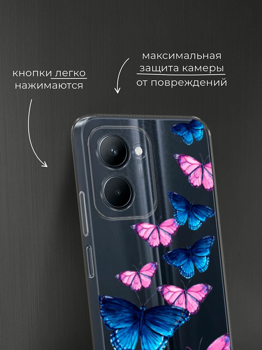 Чехол на Realme C33 / Реалми С33 с принтом "Взлетающие бабочки", прозрачный — фото 1