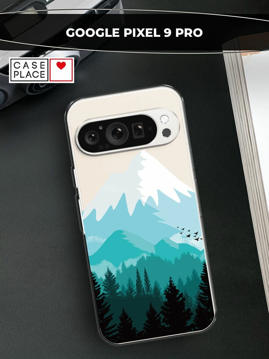 Чехол на Google Pixel 9 Pro / Гугл Пиксель 9 Про с принтом "Синяя снежная гора", прозрачный