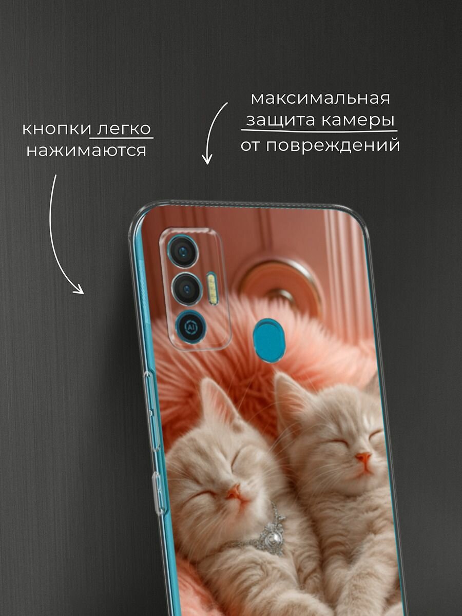 Чехол на Tecno Spark 7 / Техно Спарк 7 с принтом "Спящие котики" — фото 1