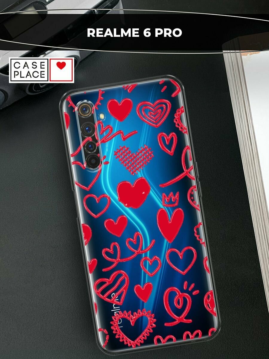 Чехол на Realme 6 Pro / Реалми 6 Про с принтом "Разные сердечки"