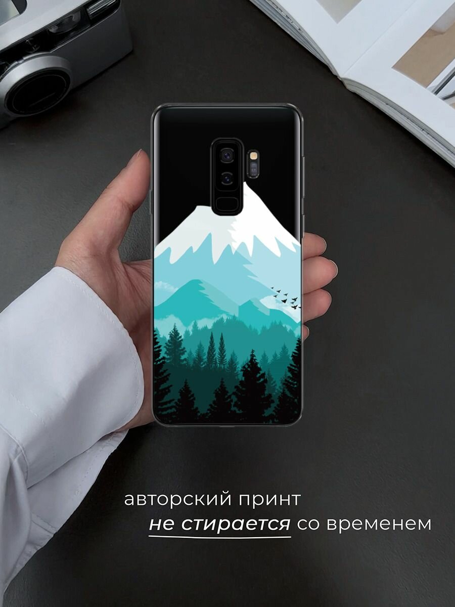 Чехол на Samsung Galaxy S9 + / Самсунг Галакси С9 Плюс с принтом "Синяя снежная гора", прозрачный — фото 1