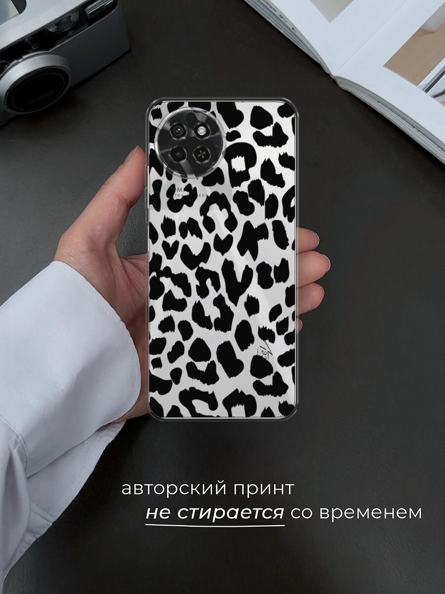 Чехол на Itel S23 / Ител S23 с принтом "Леопардовый паттерн", прозрачный — фото 1