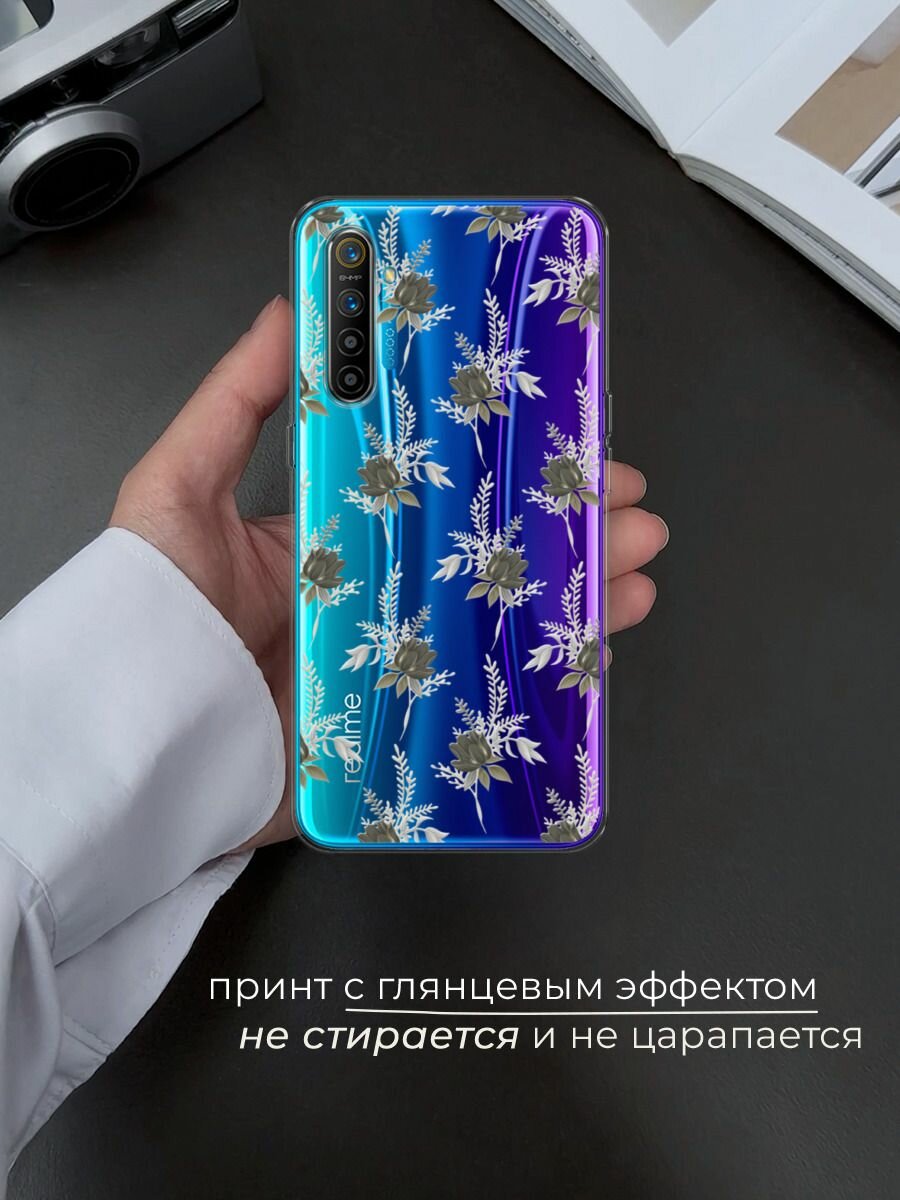 Чехол на Realme XT / Реалми XT с принтом "Паттерн цветы сепия" — фото 1
