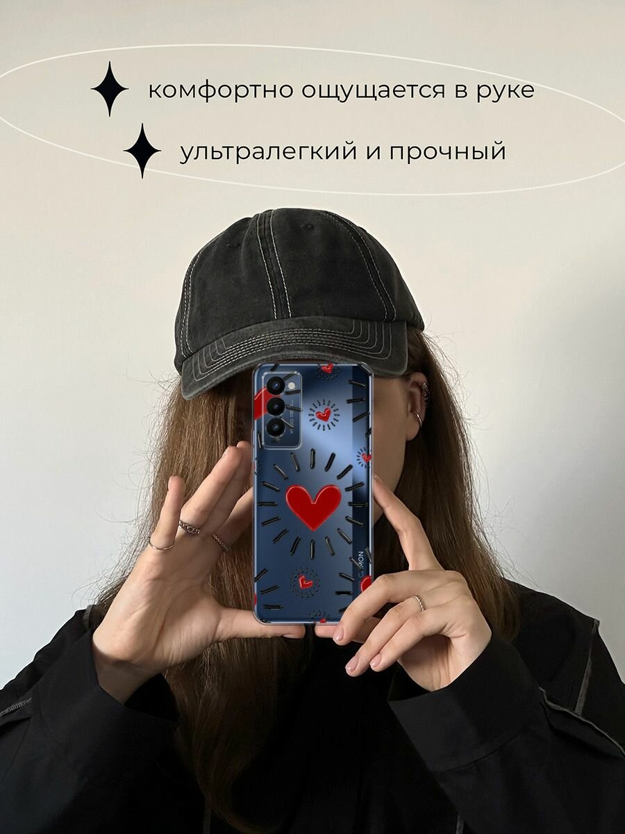 Чехол на Tecno Camon 18P / Техно Камон 18Р с принтом "Бордовые сердца паттерн" — фото 1